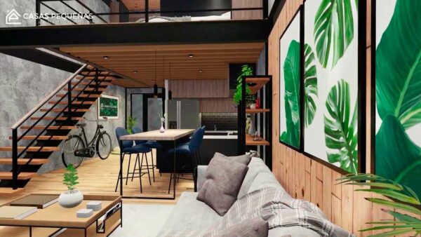 Diseño y plano de casa loft industrial / Loft moderno y rústico