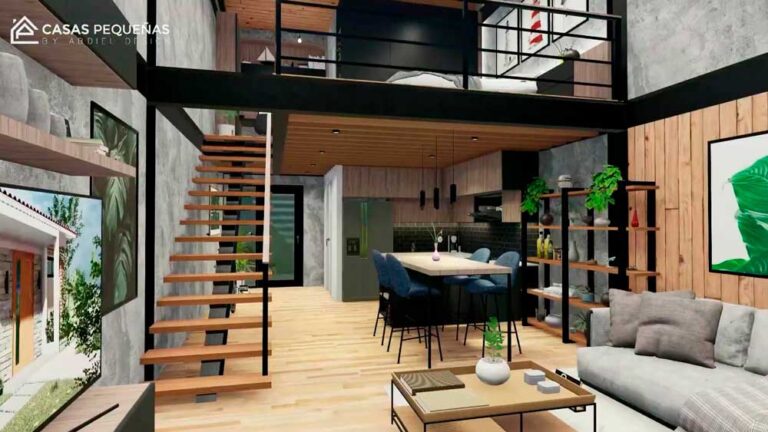 Diseño y plano de casa loft industrial / Loft moderno y rústico